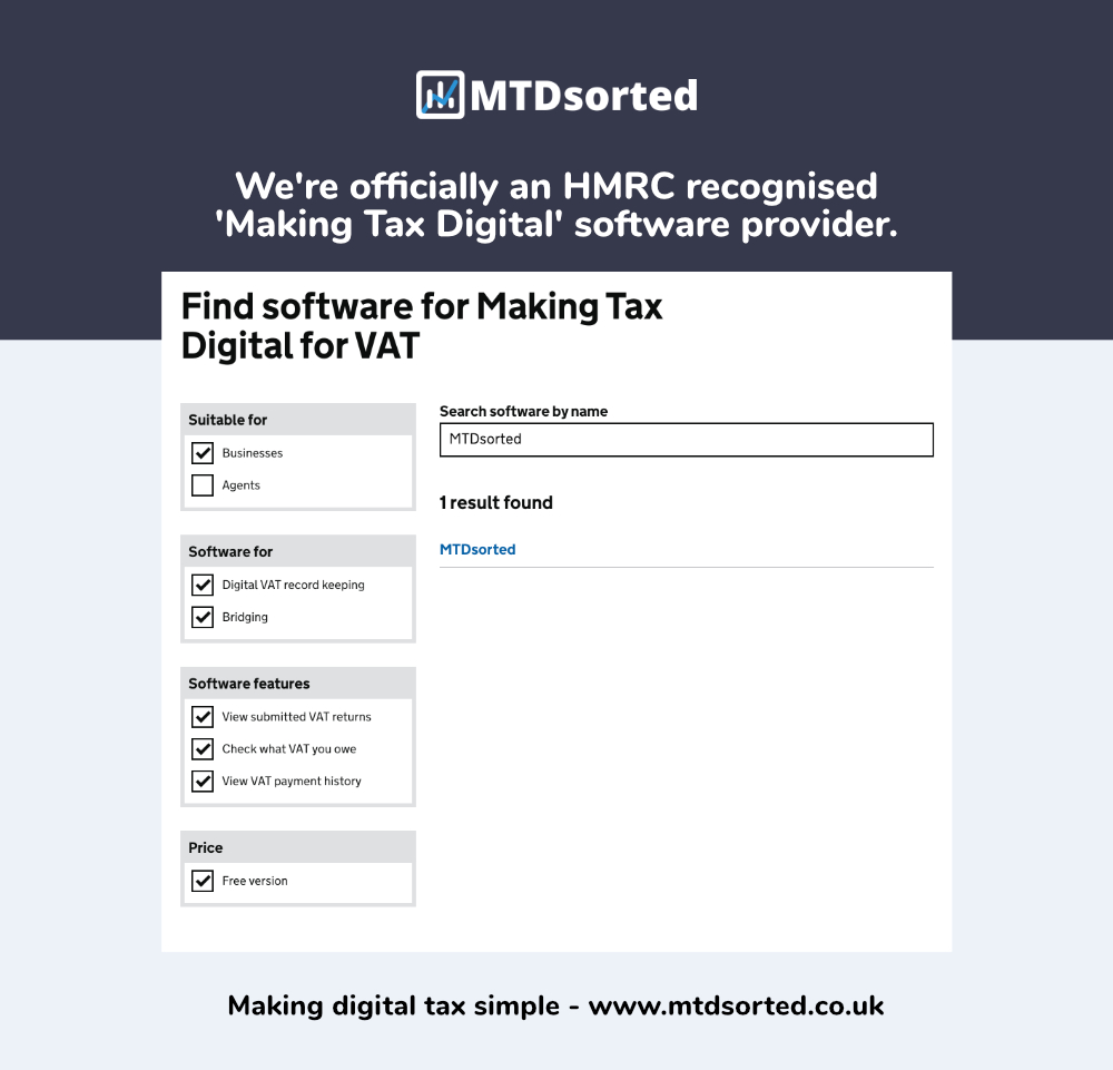 We're officially HMRC recognised software - MTDsorted